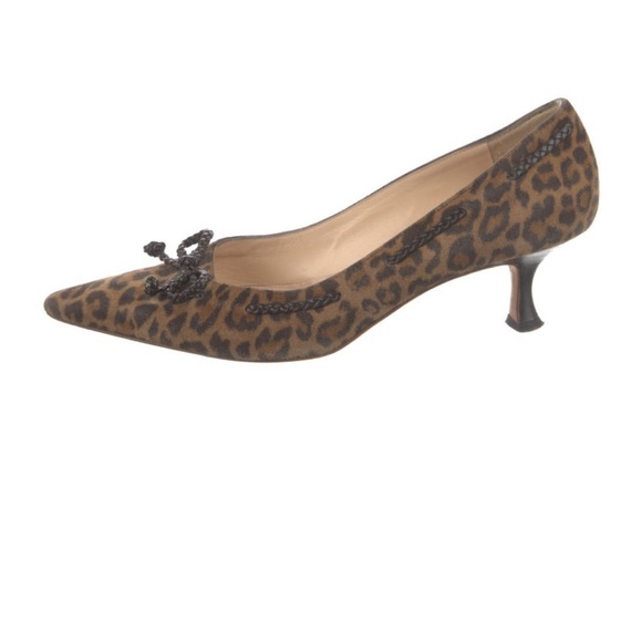 Shoes | Manolo Blahnik Leopard Print Kitten Heel Pumps | Poshmark